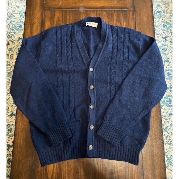 Jantzen | Sweaters | Vintage 9s Jantzen Navy Blue Cable Knit Made In Usa Grandpa Cardigan Xl ...